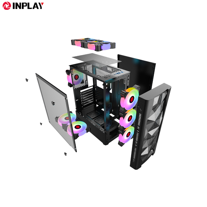 Inplay Meteor 03 Mid Tower Case Tempered Glass Gaming Computer Case ATX ...