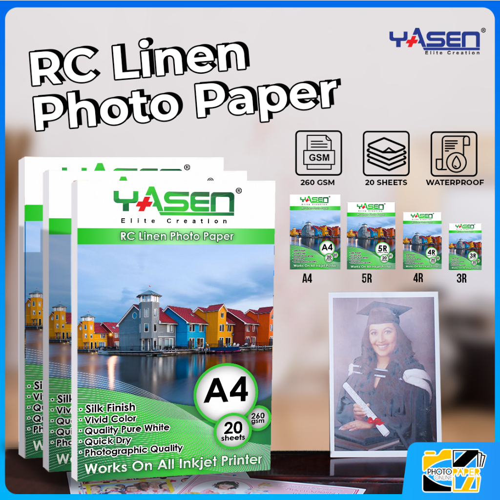 Yasen RC Linen Woven Photo Paper 260 GSM A4 5R 4R 3R Size Resin Coated ...