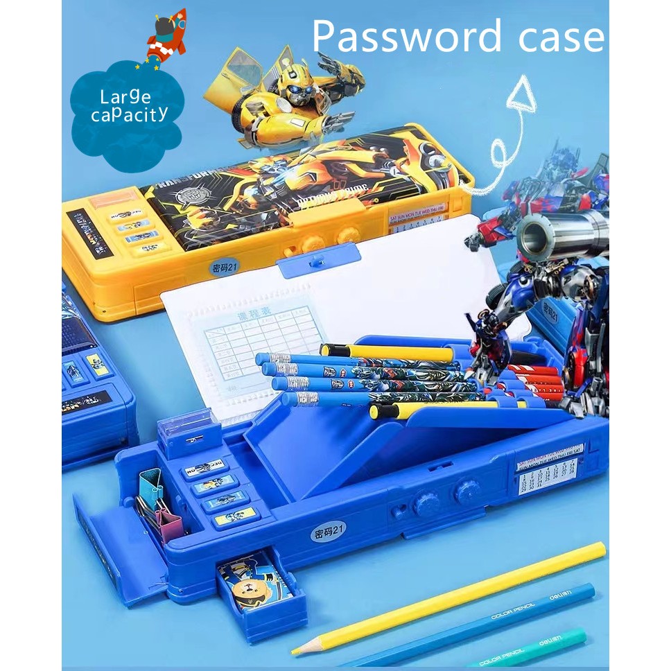 Student pencil case with Transformers Kid password lock automatic multi ...