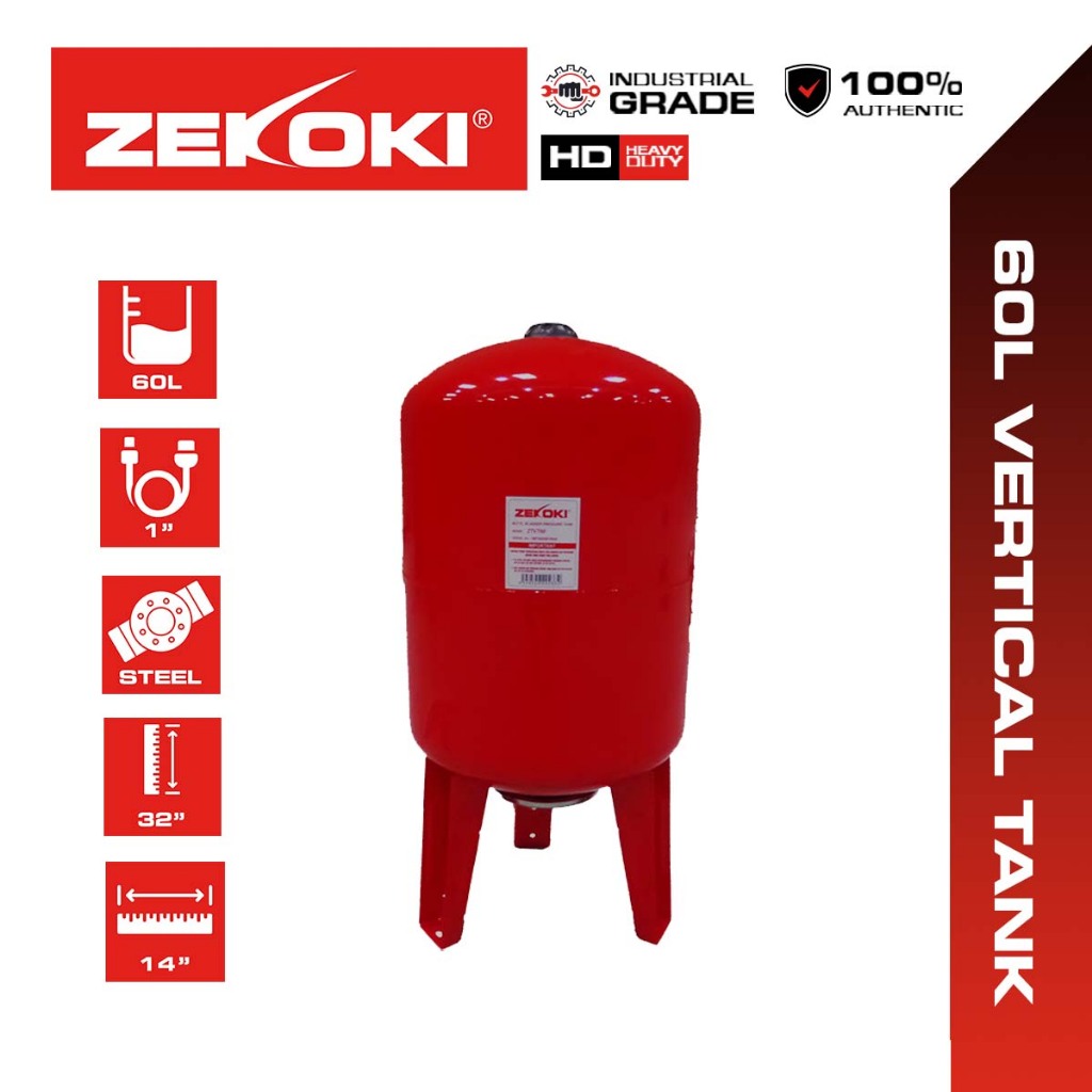 Zekoki Butyl Bladder Pressure Tank 60L Vertical Tank (With ...