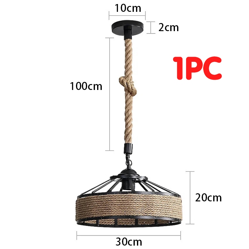 Pendant Light Industrial Retro Hemp Rope Yurt E27 Chandelier ...