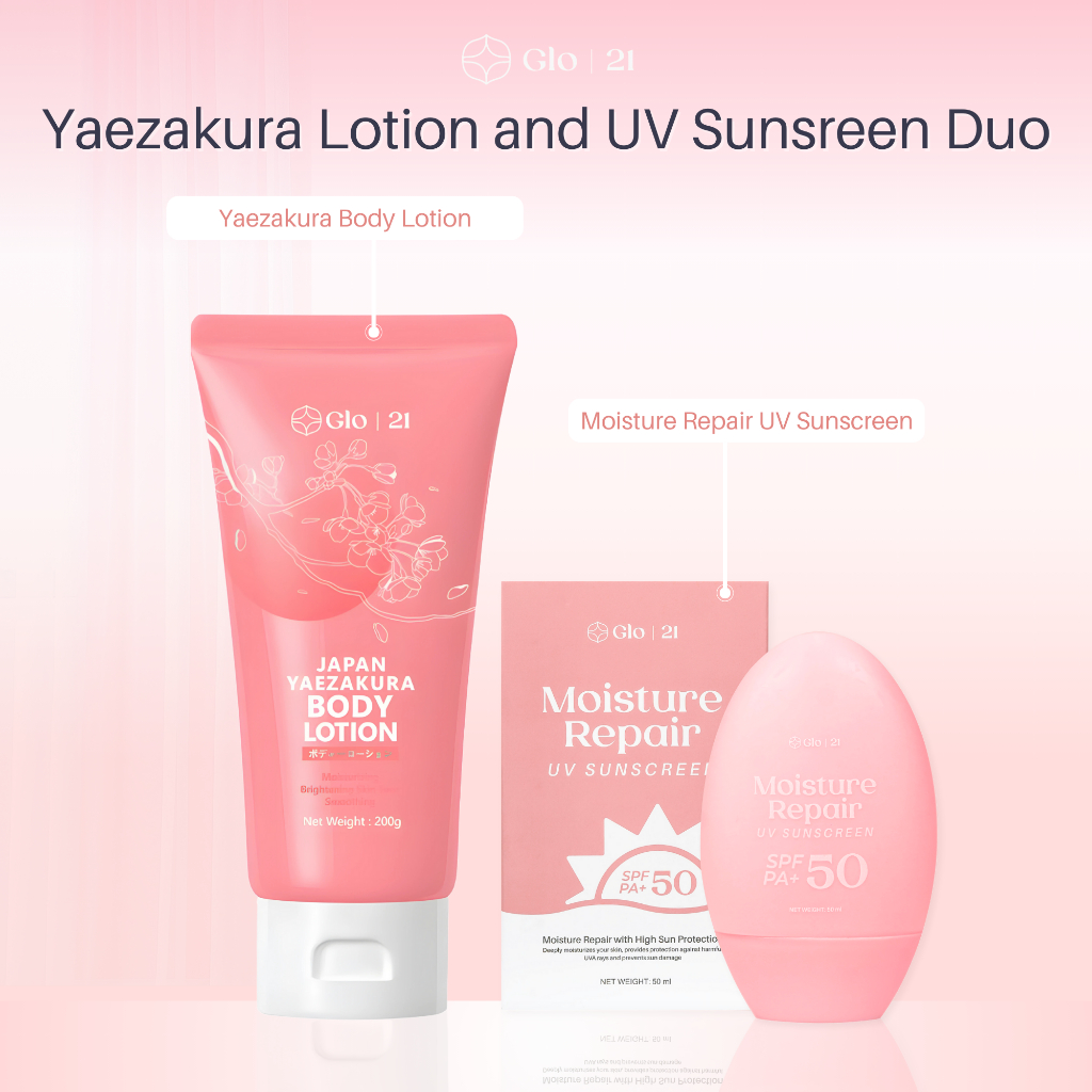 GLO21 YAEZAKURA LOTION + UV SUNSCREEN DUO-Protect the skin from sun ...