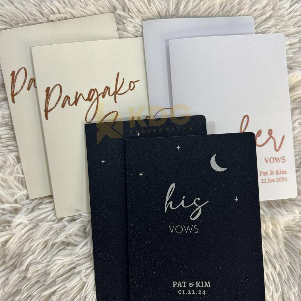 1 Pair - His and Her Vows Card METALLIC FONT - Minimalist Vows Card ...