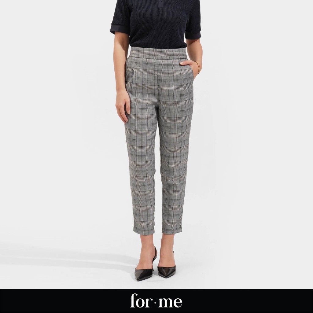 ForMe Checkered Tapered Cozy Pants for Women (Black) | Shopee Philippines