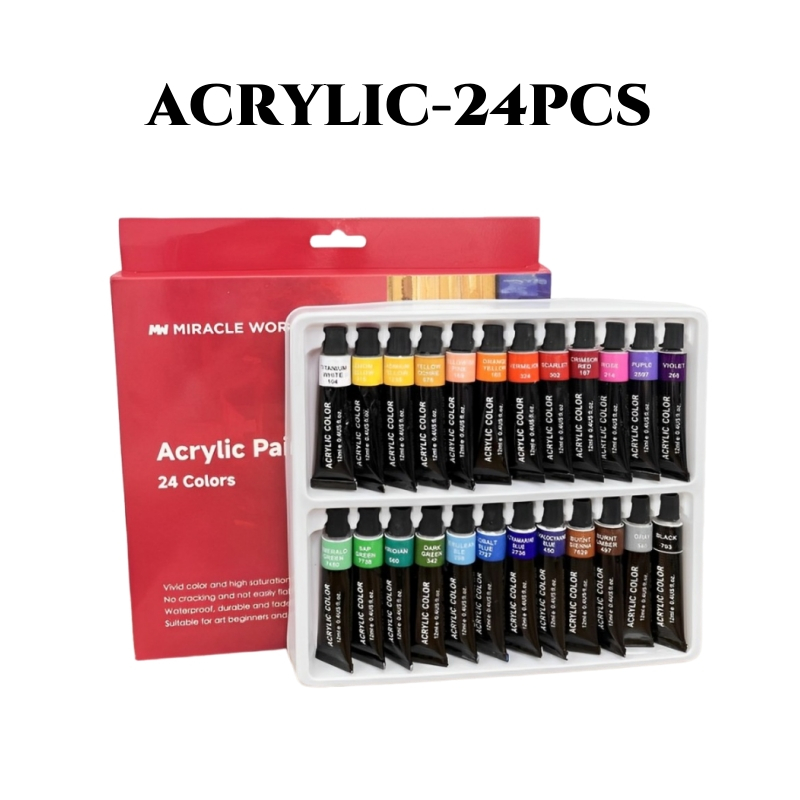 MW 12/24 Colors Acrylic Paint Set/Watercolor Paint Set with Painting ...