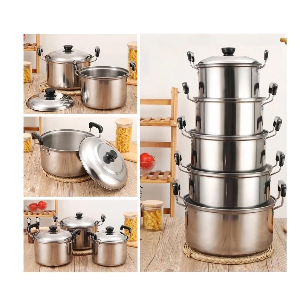 High Grade Stainless Steel Silver Caserol Double Handle Soup Pot ...