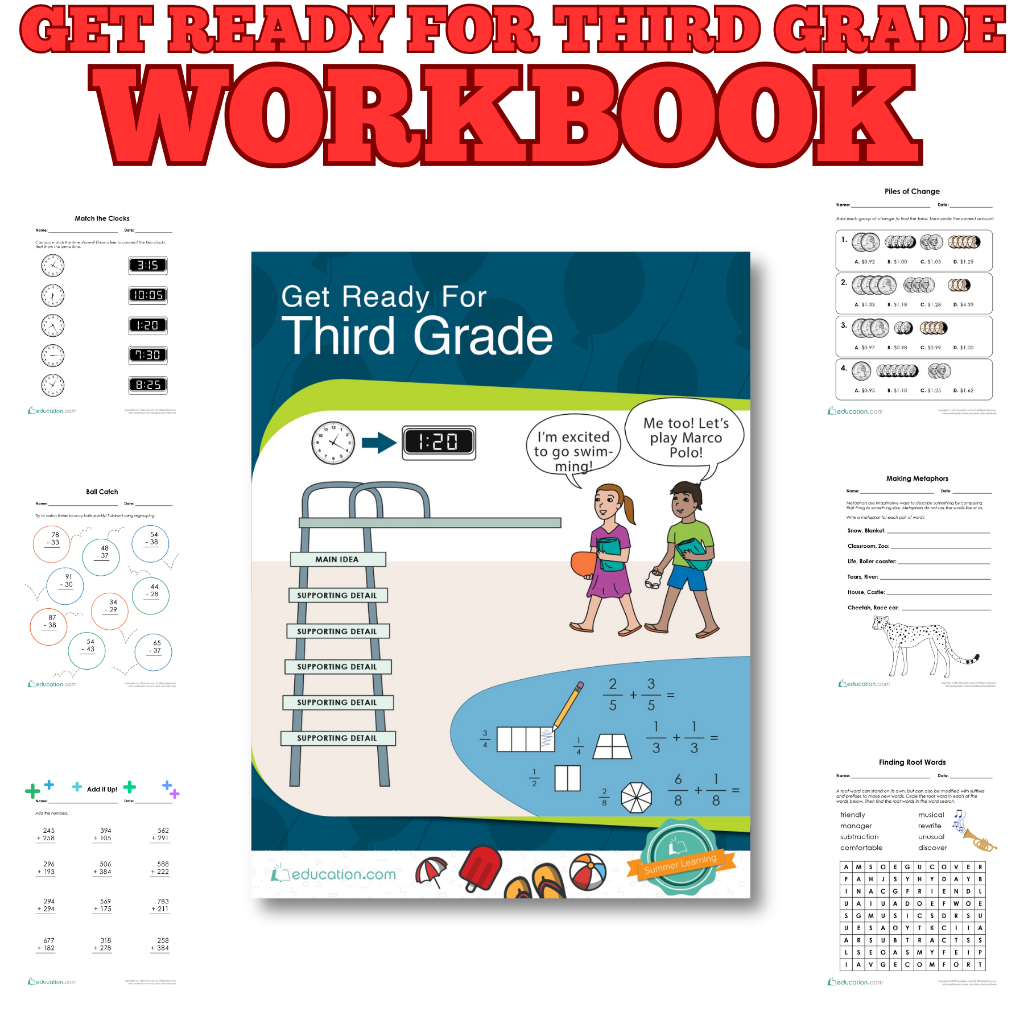 GET READY FOR THIRD GRADE WORKBOOK 50+ PAGES WITH ENGLISH AND MATH ...