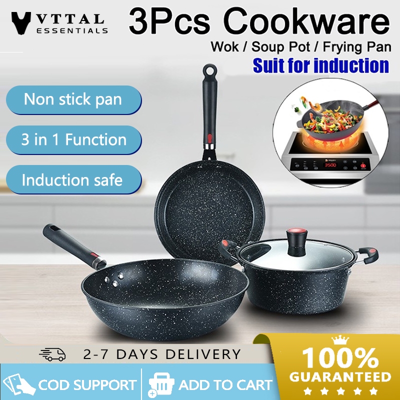 Non Stick Cookware Set Frying Pans Non Stick Pot Set 3 In 1 Non Stick ...
