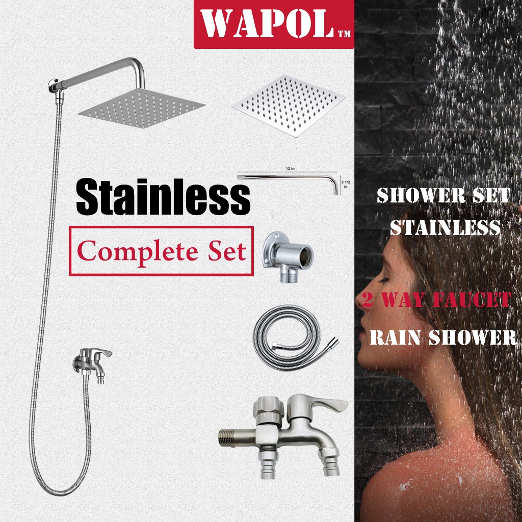 Rain Shower Set With Faucet Stainless Bathroom Fixtures Overhead 2 Way ...