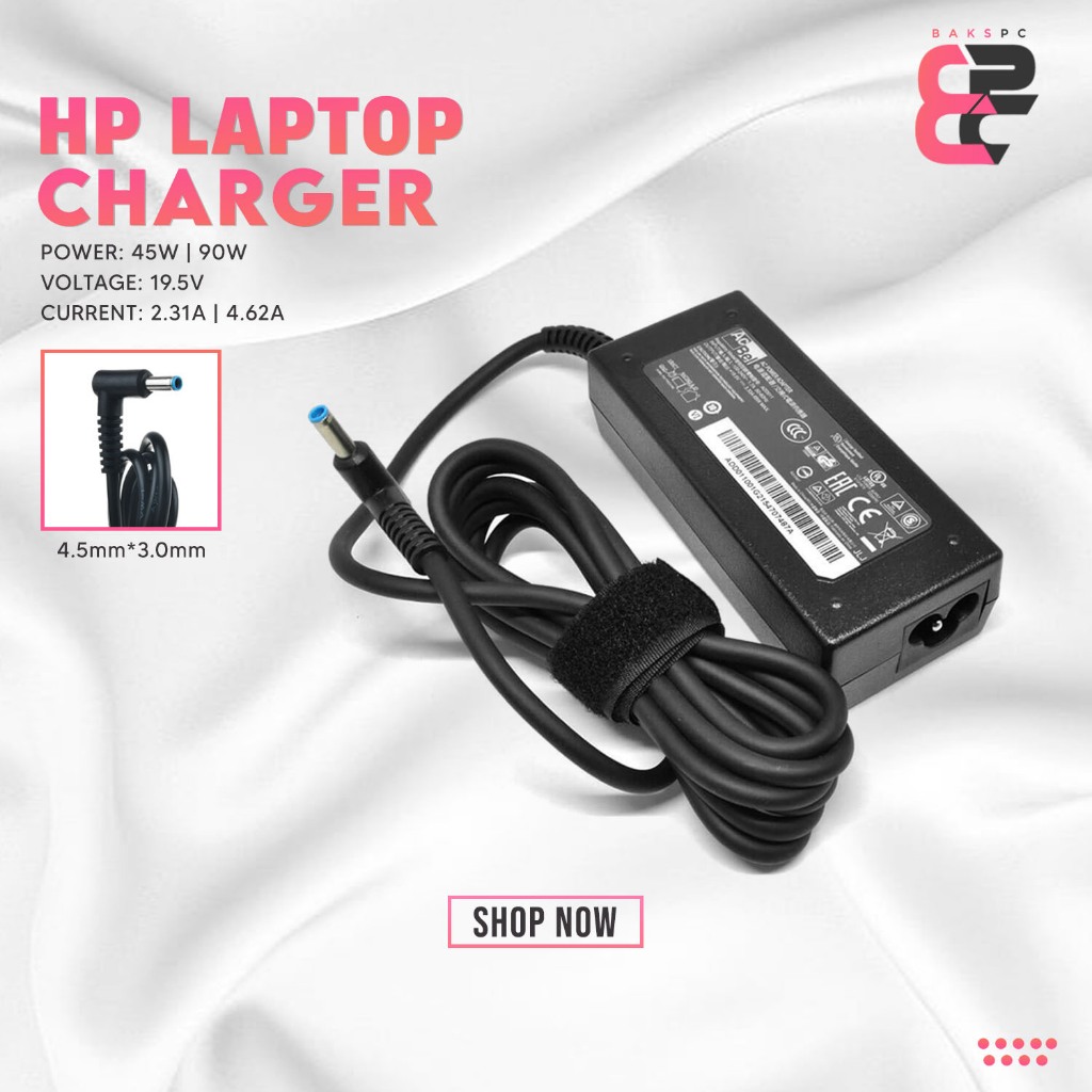 Baks PC | HP Laptop Charger Blue Pin | 19.5V - 2.31A 45W | 19.5V - 4.62A 90W | 4.5mm/3.0mm ...