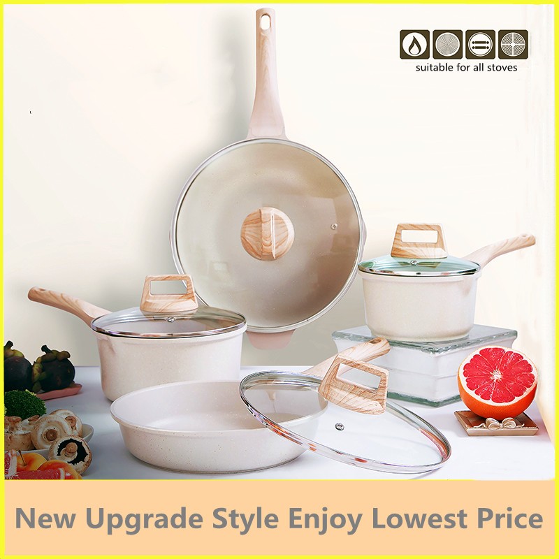 Gaoboos 9pcs Non Stick Pan Set Cookware set Kawali wok pot Die-Cast fit ...