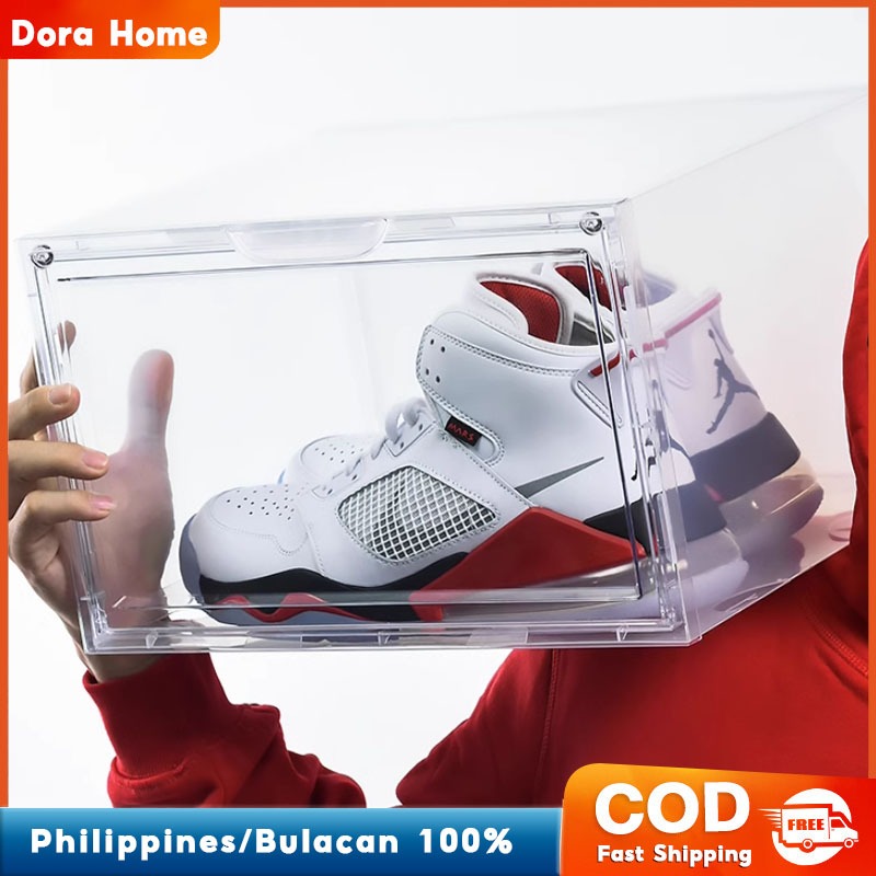 Magnetic Front Drop Acrylic Shoe Box Sneaker Shoe Storage Transparent Crystal Clear Magnetic ...