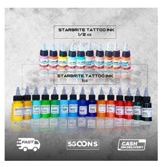 (1oz & 1/2oz) Tattoo Original Starbrite Colored Inks Made in USA Inks ...