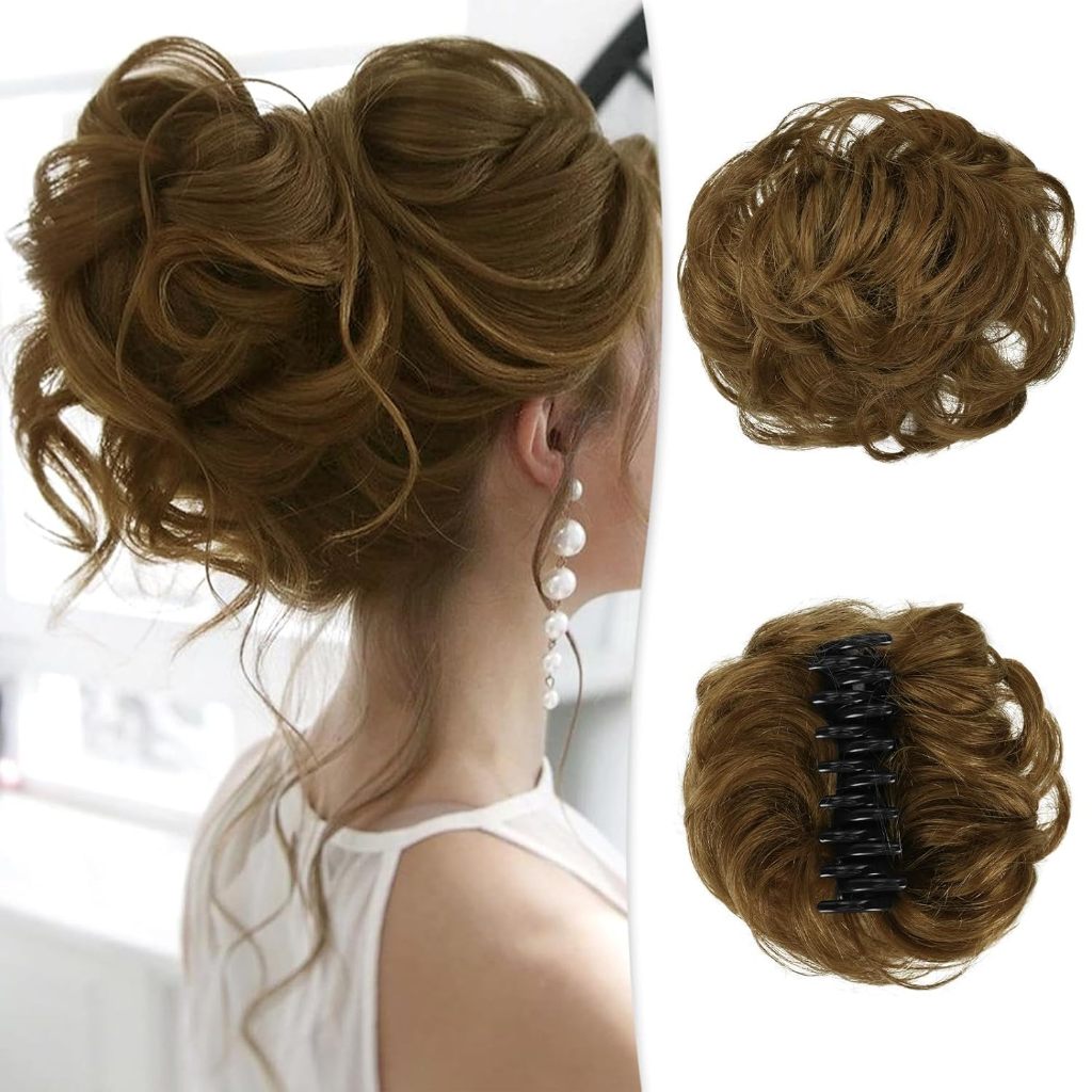 Claw Clip Messy Bun Hair Piece Real Human Hair Buns Wavy Curly Chignon ...