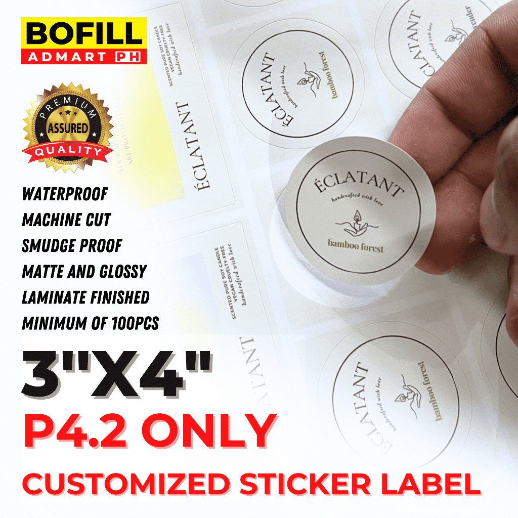 CUSTOMIZED STICKER LABEL 3 x 4 INCHES LOGO VINYL STICKER (MACHINE CUT ...