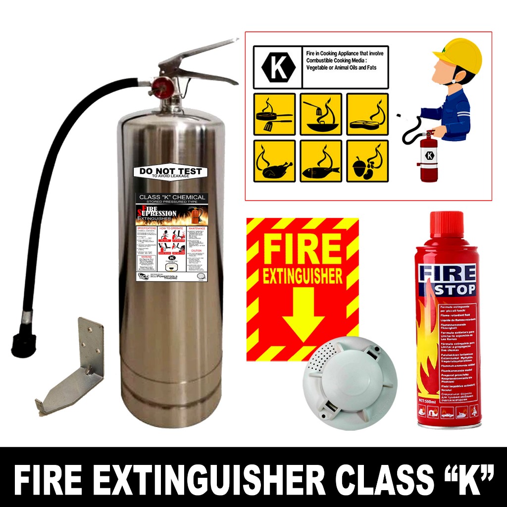 Fire Extinguisher - Class "K" FREE Smoke Detector, Wall Sticker and ...
