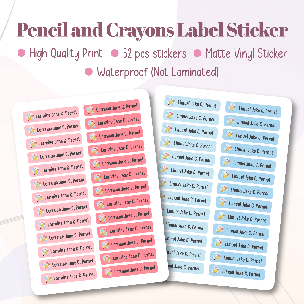 52 pcs Pencil and Crayon Label Sticker | Name Sticker | Matte Vinyl ...