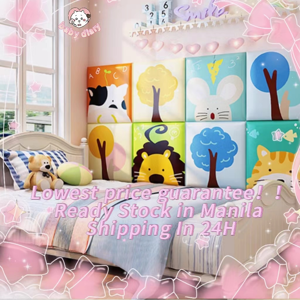 3D baby bedhead crash pad sticker room kindergarten crash head wall bed ...
