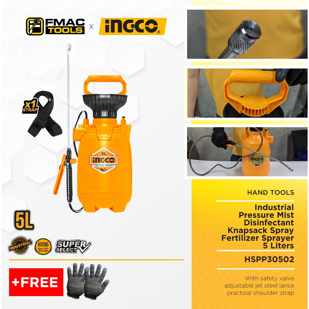 INGCO SUPER SELECT 5L Pressure Mist Disinfectant Knapsack Spray ...