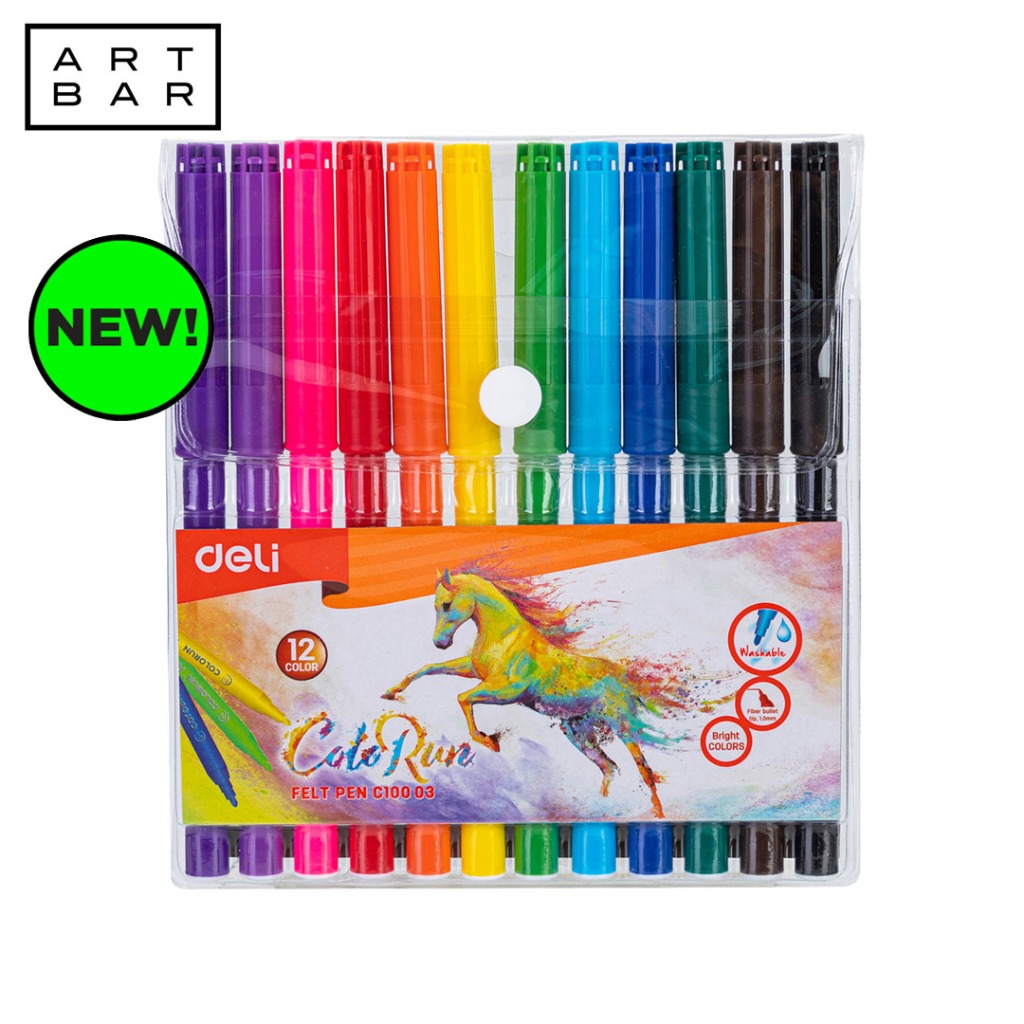 Deli Felt Coloring Pen 12/18/24 Colors - Art Bar | Shopee Philippines