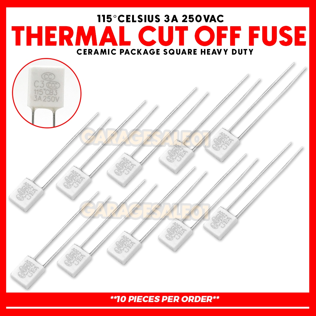 10PCS Thermal Cutoff Fuse 115°Celsius 3A 250VAC Ceramic Package SQUARE ...