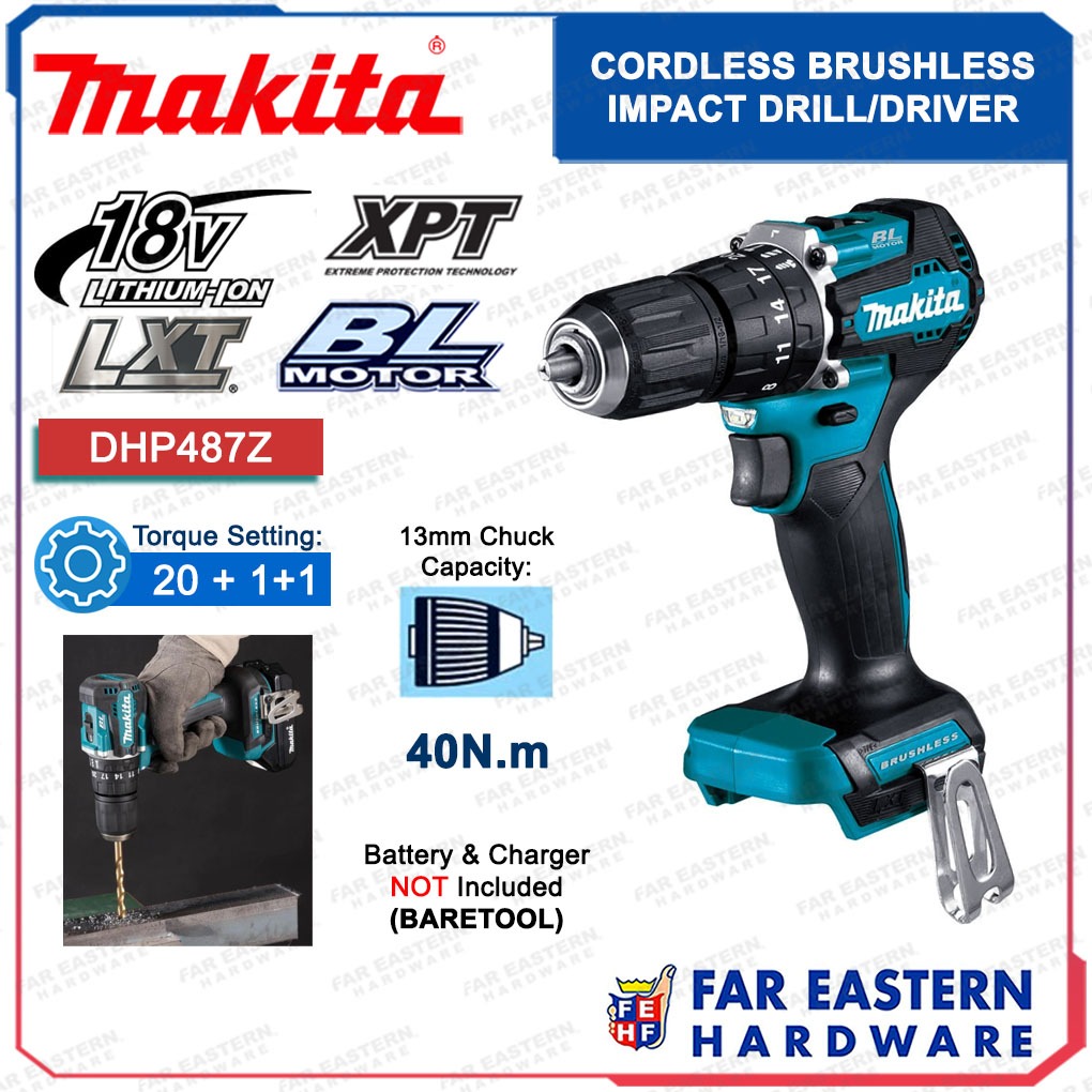 MAKITA DHP487Z Cordless Brushless Impact Hammer Drill / Driver 13mm 18V ...