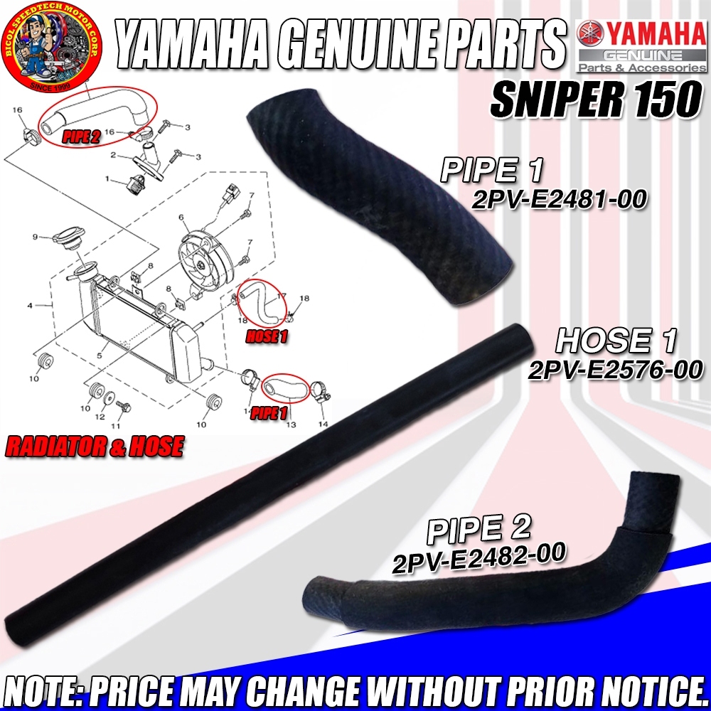 SNIPER 150 RADIATOR PIPE 1/2 & HOSE 1 (YGP) (GENUINE: 2PV-E2481-00/ 2PV ...
