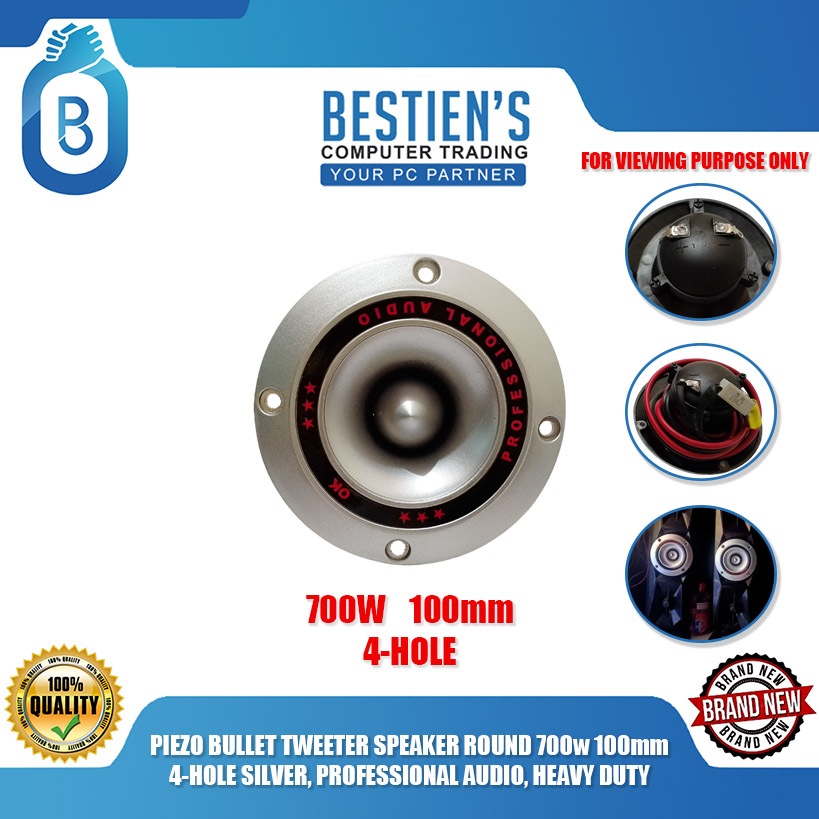 PIEZO BULLET TWEETER SPEAKER ROUND 700w 100mm 4-HOLE SILVER ...