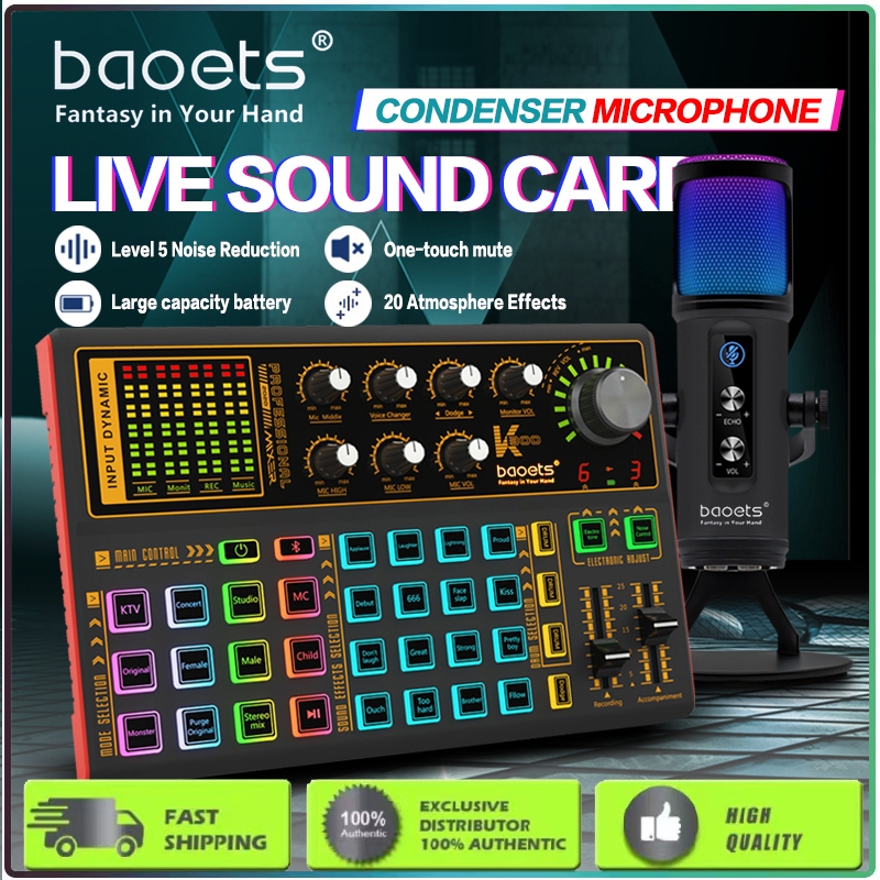 Voice changer sound card set with condenser microphone for PC live ...