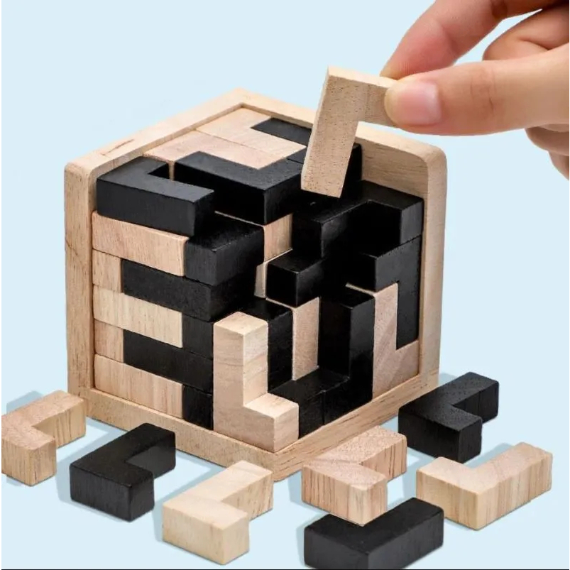 3D Cube Puzzle Luban Educational Wooden Toy Early Learning Game Gift ...