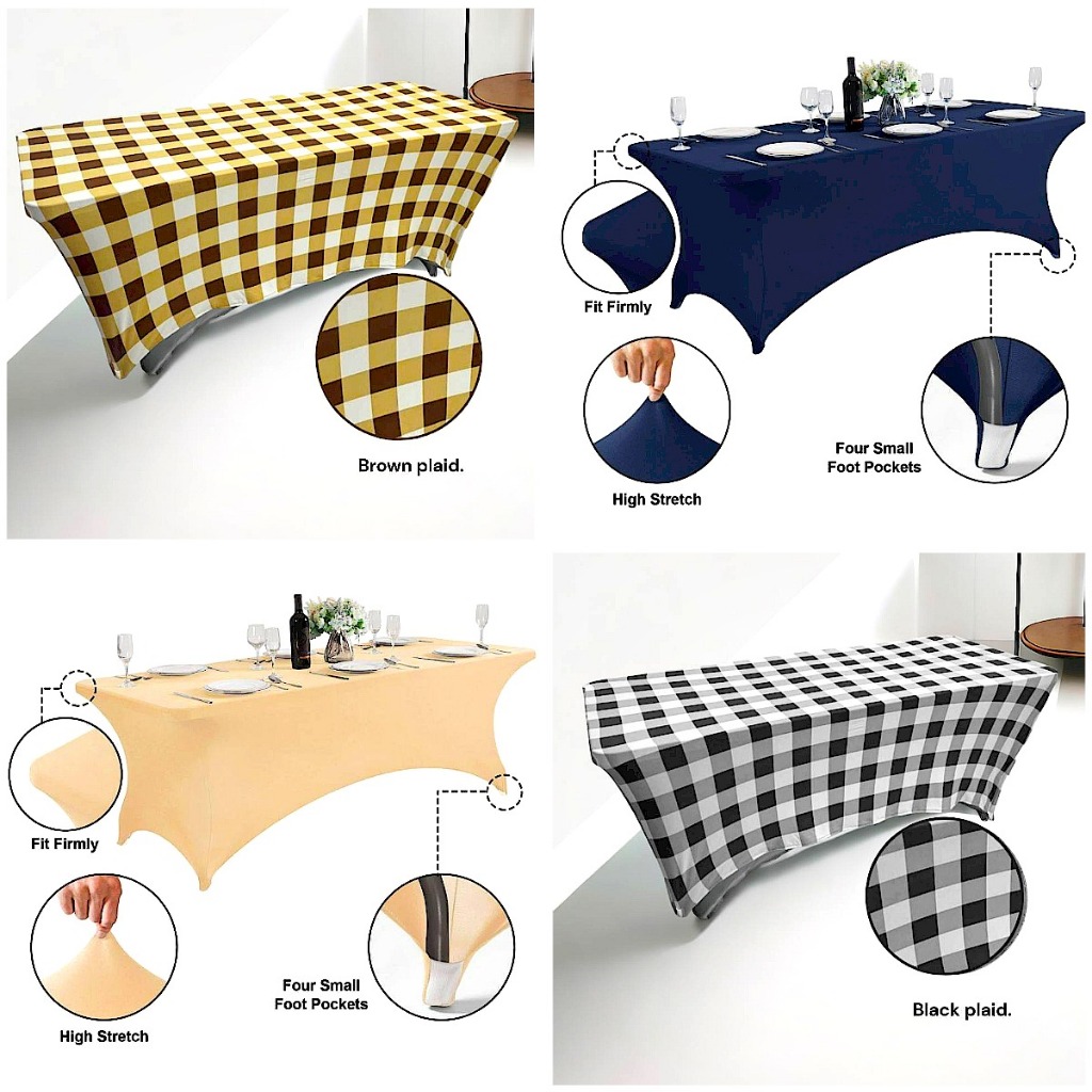 Spandex Plaid Print Full Table Cloth Life Time Table Cover for Catering ...