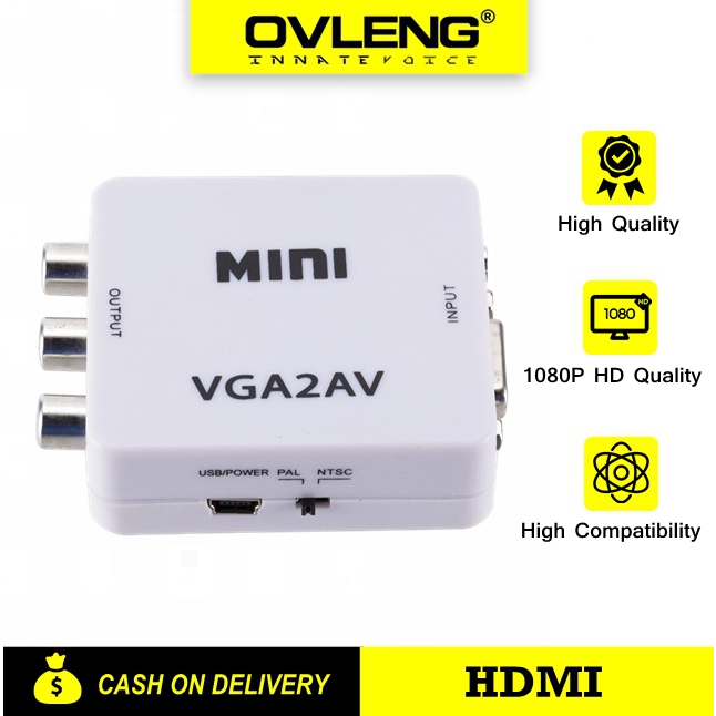 Mini Vga2Av Vga to Av Converter Adapter With 3.5mm Audio 1080P Hd ...