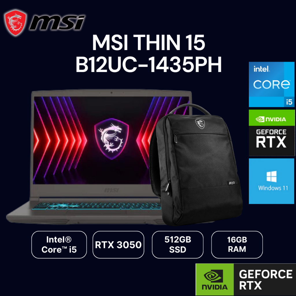 MSI Thin 15 B12UC-1435PH | Alder Lake i5-12450H RTX 3050 4GB, GDDR6 4GB ...