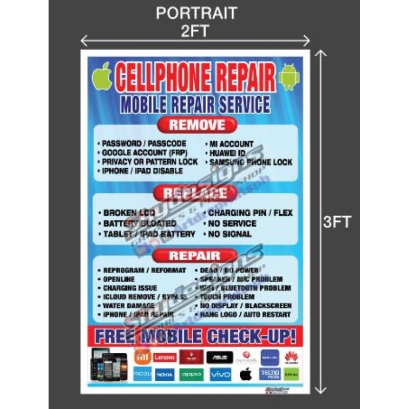 TARPAULIN PRINT FOR CELLPHONE REPAIR 4X2FT & 3X2FT | Shopee Philippines
