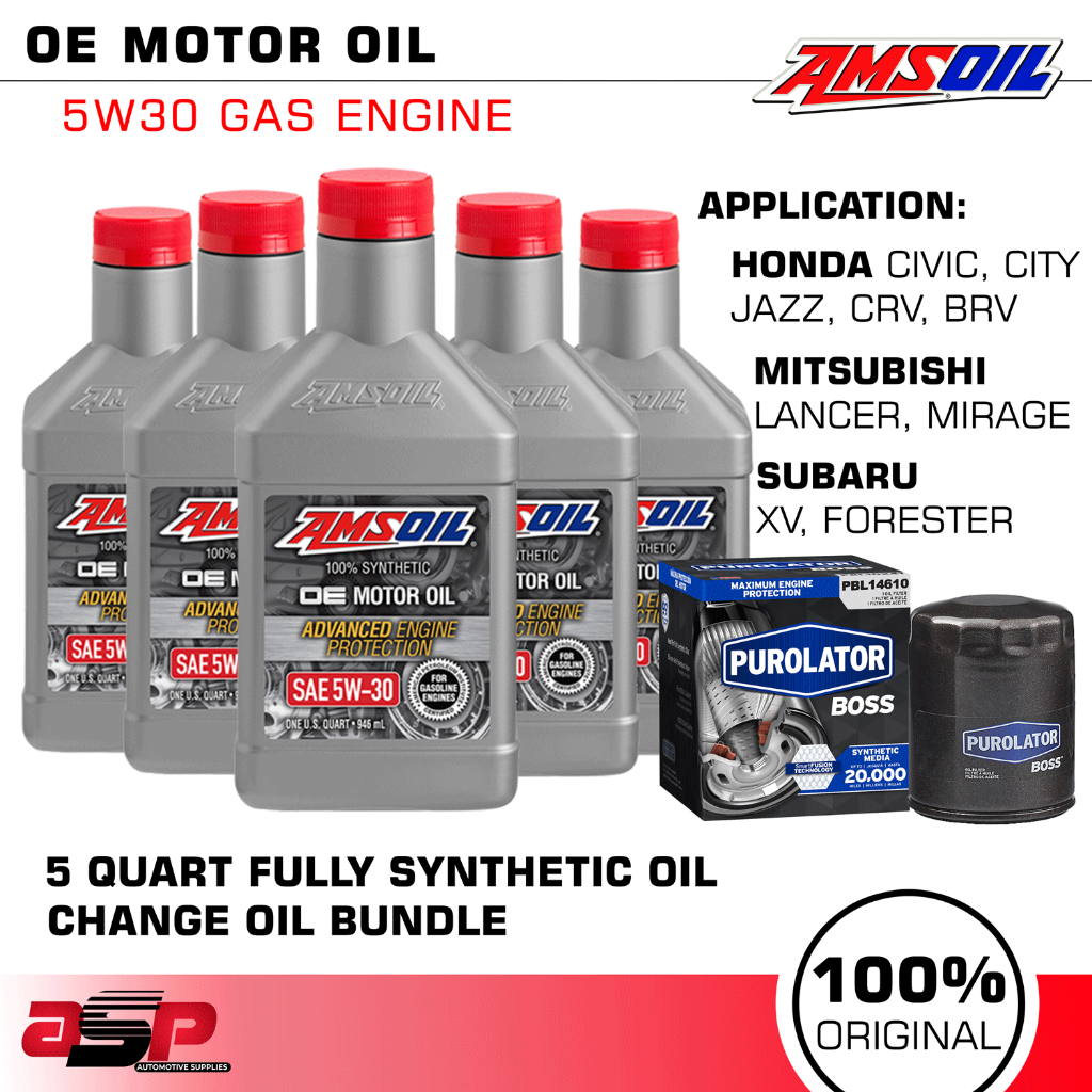 AMSOIL OE 5w-30 100% Synthetic Motor Oil 5 Quarts Bundle for Subaru XV ...