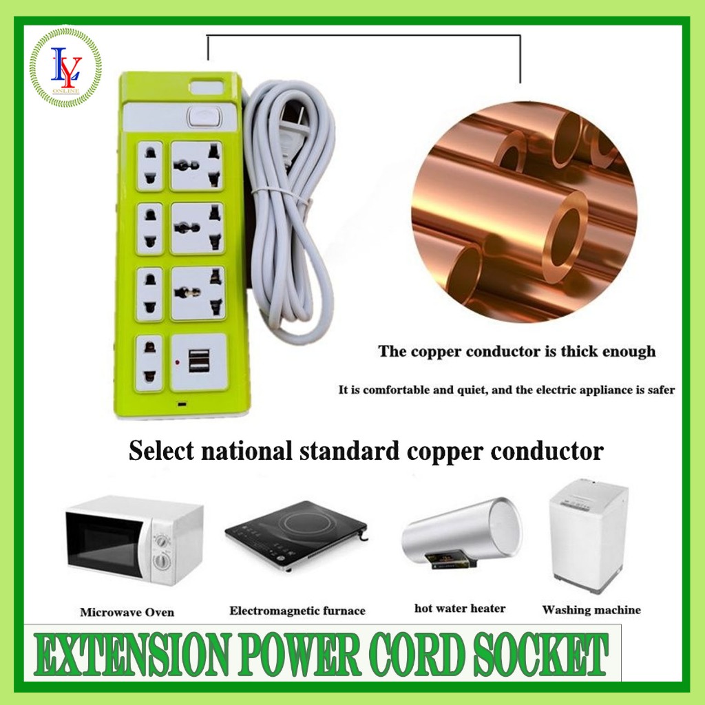 Multi-switch Socket 9 Outlet with 2 USB Extension Cord Socket Universal ...