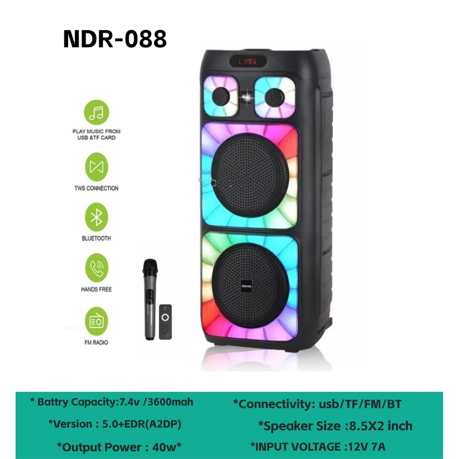 NDR-1095 8.5X2 INCH 6800W speaker outdoor karaoke Wireless Bluetooth Speake FREE Wireless MIC ...
