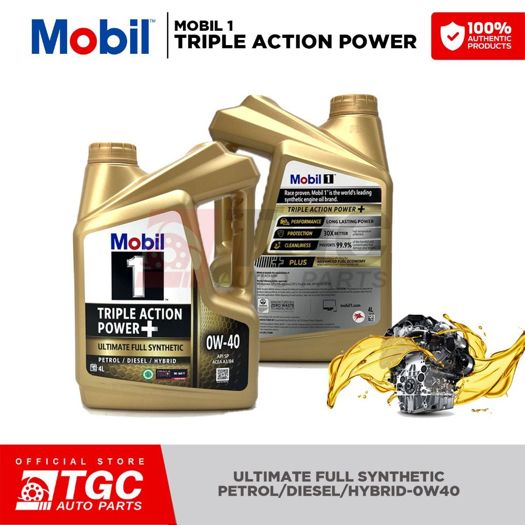 Mobil 1 0W-40 TRIPLE ACTION Ultimate Full Synthetic Engine Oil AP-SN 4 ...