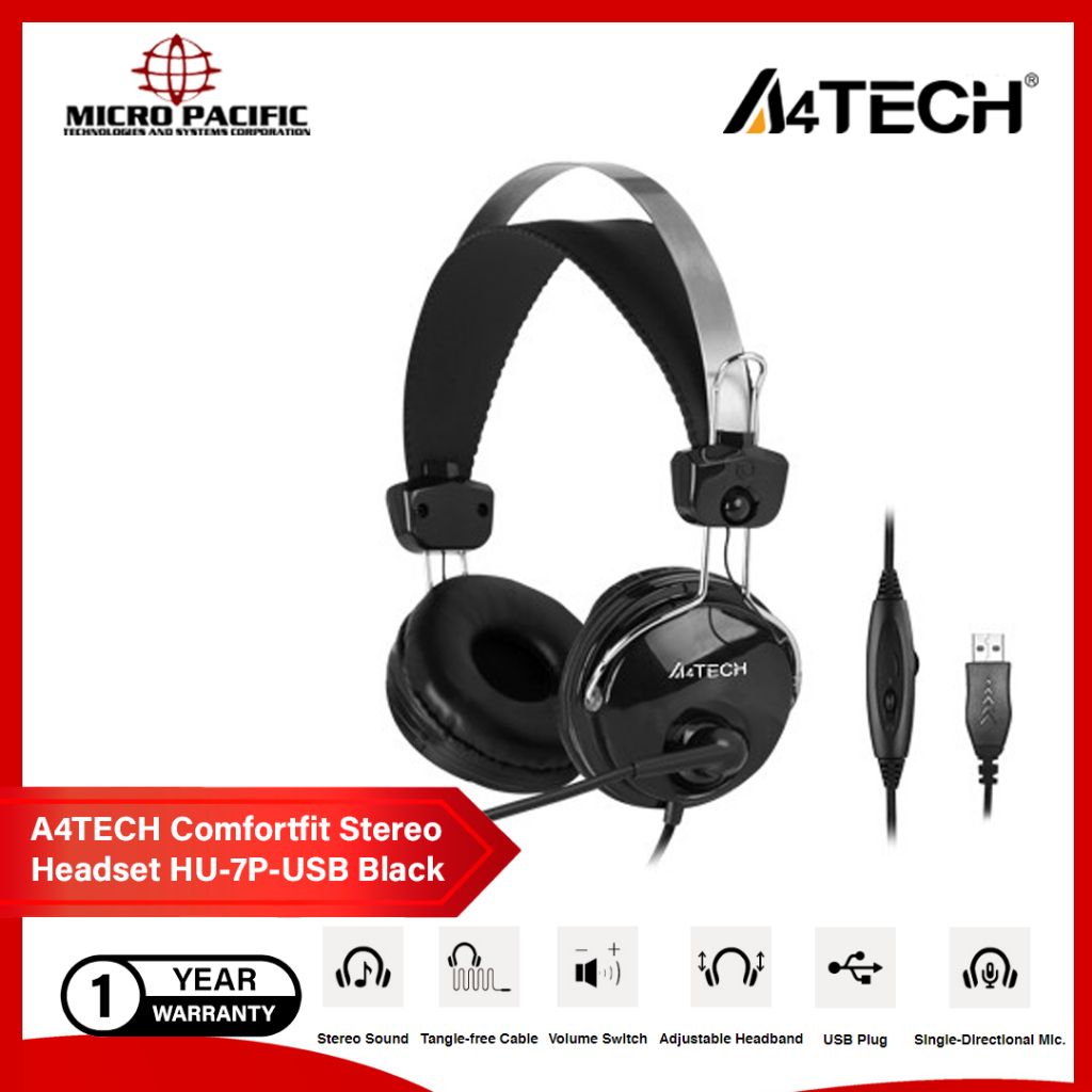 A4Tech HU-7P ComfortFit Stereo USB Headset (Black) | Shopee Philippines