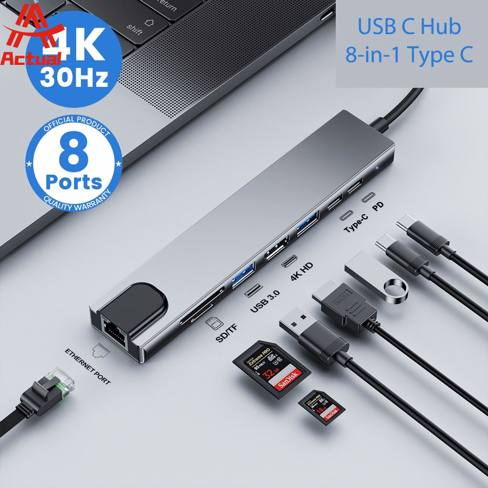 Actual 8 In1 OTG Hub Multi-port Adapter PD Charger USB 3.0Type C USB C ...