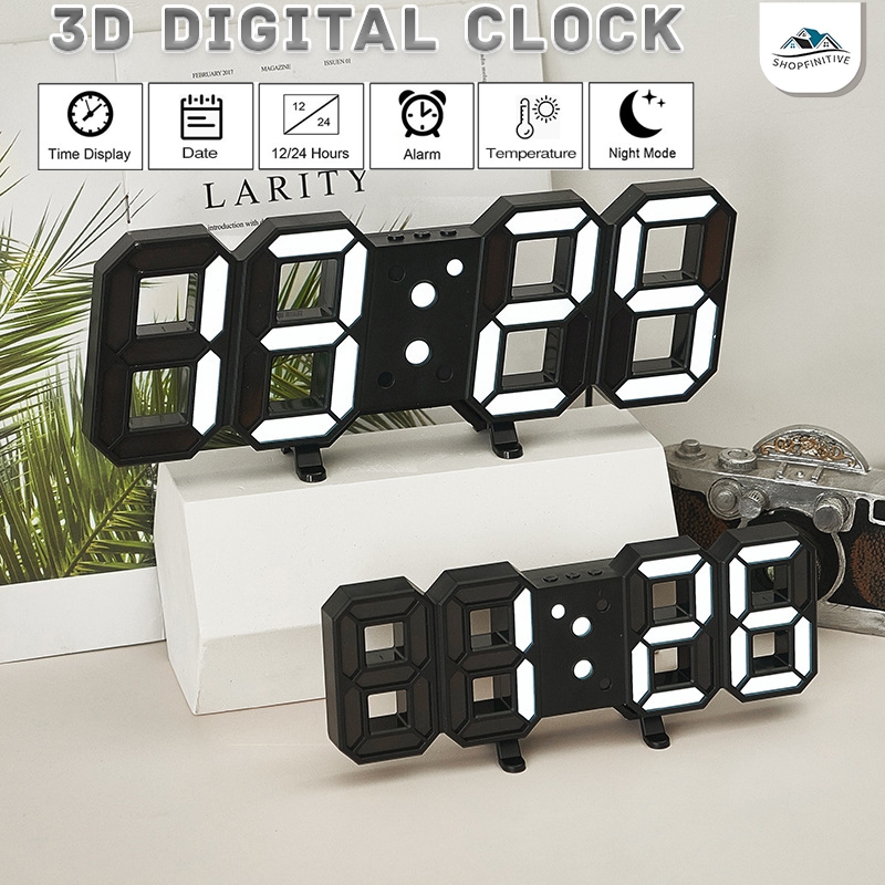 3D LED Modern Digital Wall Alarm Clock 12/24hrs Multi-Function Display ...