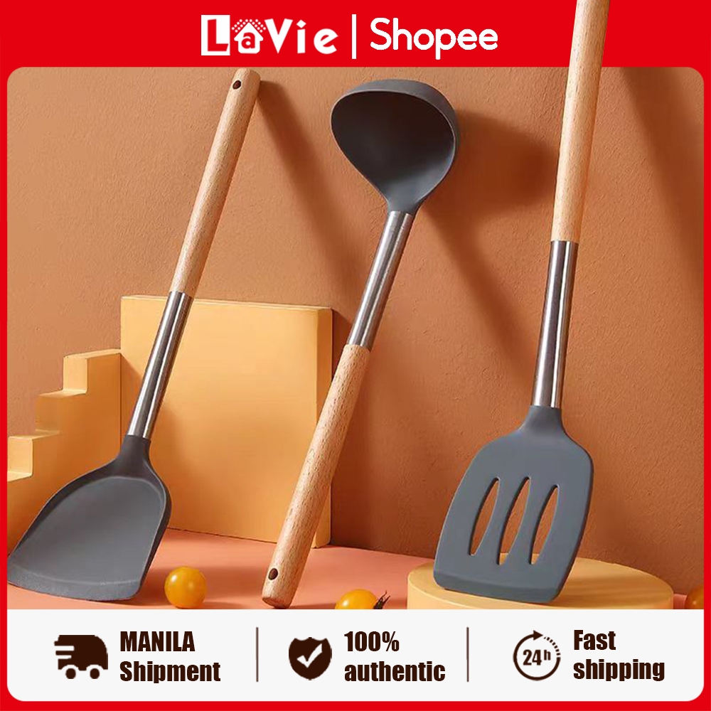 Wooden Handle Slotted Turner/Ladle/ Turner White color Non-stick Food ...