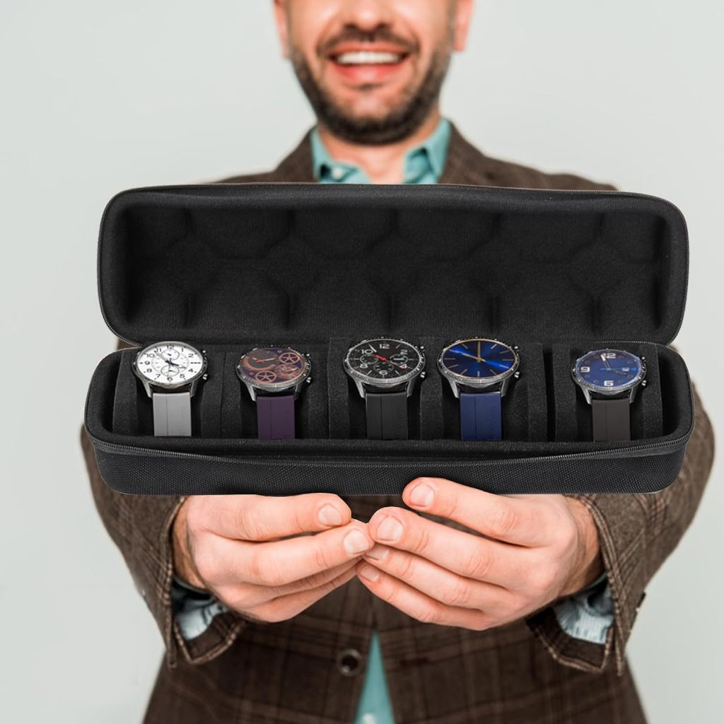 5 Slots Watch Travel Case, Hard Watch Roll with Soft Pillow, Portable ...