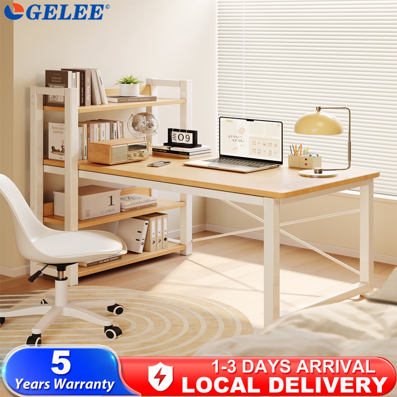 Wooden Study Table Desk Computer Desk Book shelf Anti-Rust Steel Leg ...