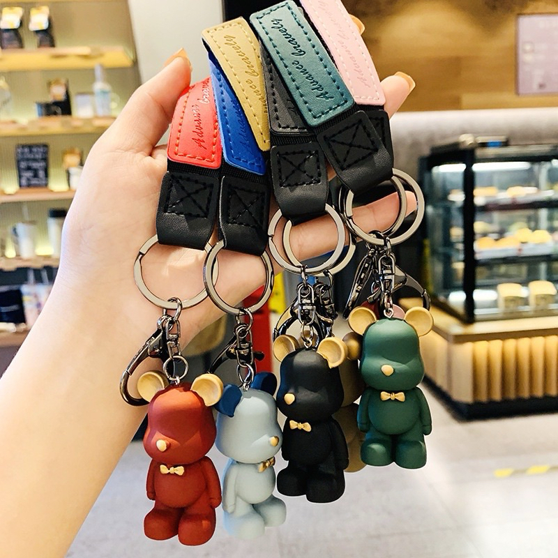 Nordic bow tie bear keychain creative cute key chain car keyring couple ...
