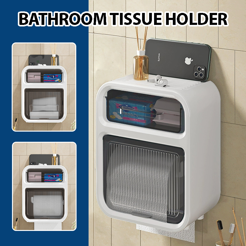 Bathroom Tissue Holder Wall Mounted No Punch Waterproof Bathroom Tissue ...
