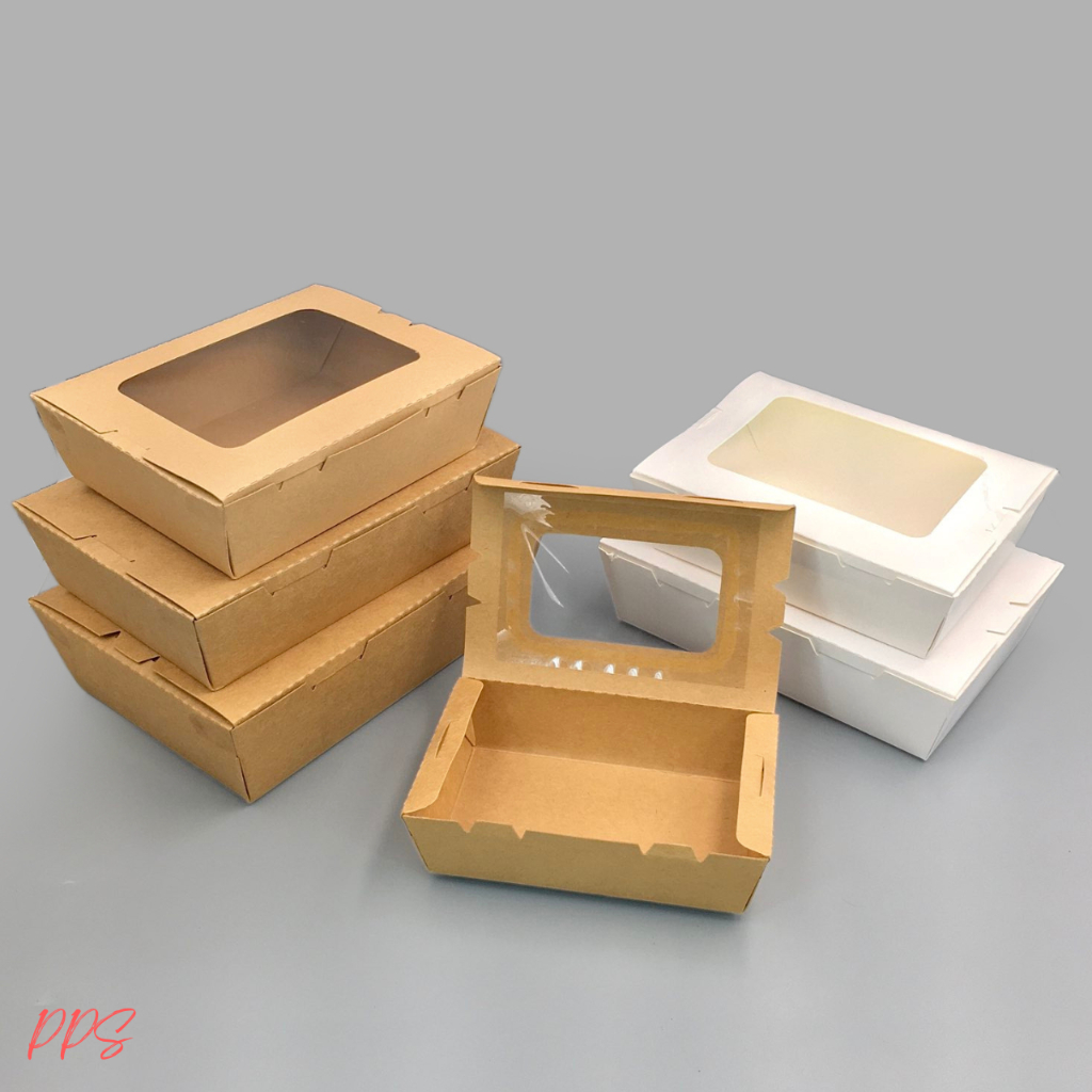 20pcs/50pcs Disposable Paper Meal Box Kraft Takeout Box Window Type ...