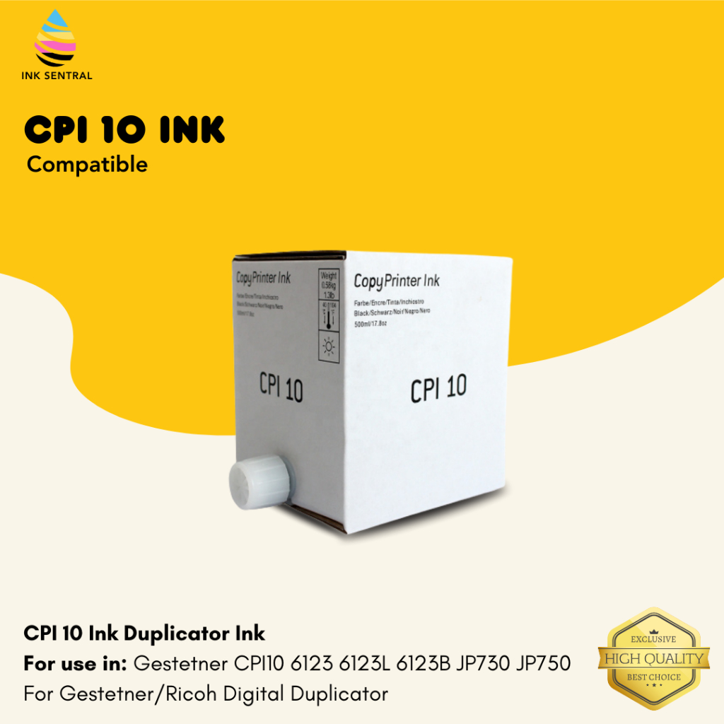 INKSENTRAL Two (2)CPI10 (CPI-10) Ink Black for Gestetner CPI10 6123 6123L 6123B JP730 JP750 ...