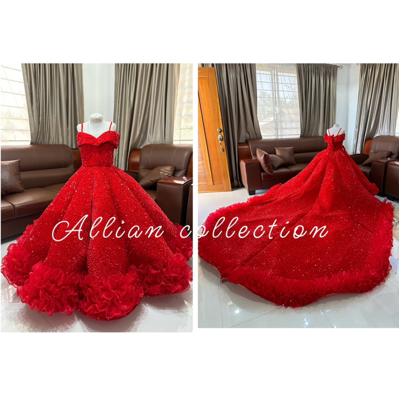 Umbrella Long back Siquence gown.Raples gown Free petticoat | Shopee Philippines