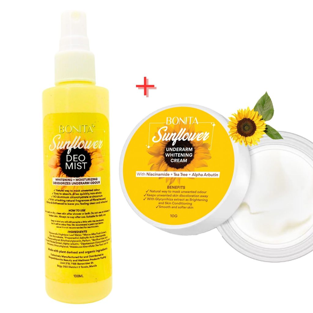 Bonita Sunflower Underarm Whitening Set (Brightening Cream + Deo Spray ...